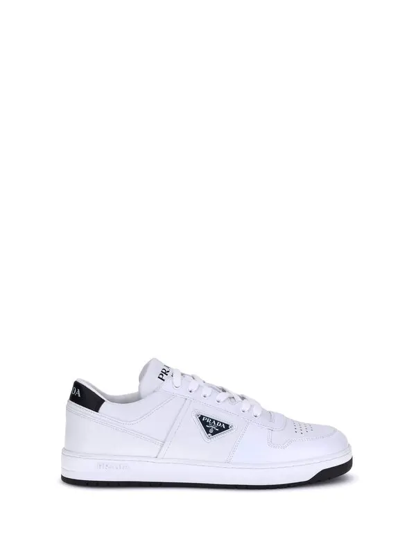 Prada Leather Lace-up Sneakers With Enamel Logo Plaque - White