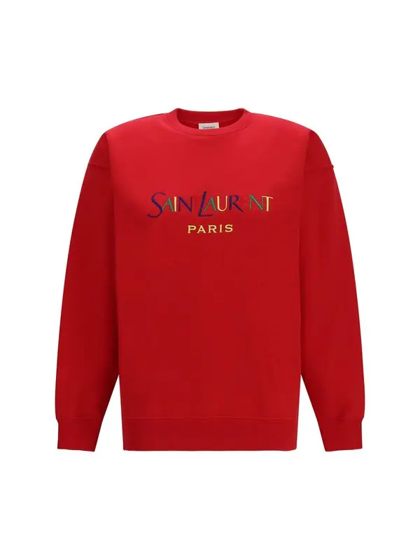 Saint Laurent Cotton Crewneck Sweatshirt With Embroidery - Red