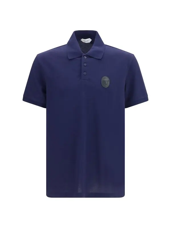 Versace Cotton Piqué Polo With Medusa Patch - Blue