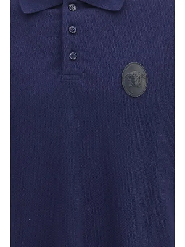 Versace Cotton Piqué Polo With Medusa Patch - Blue