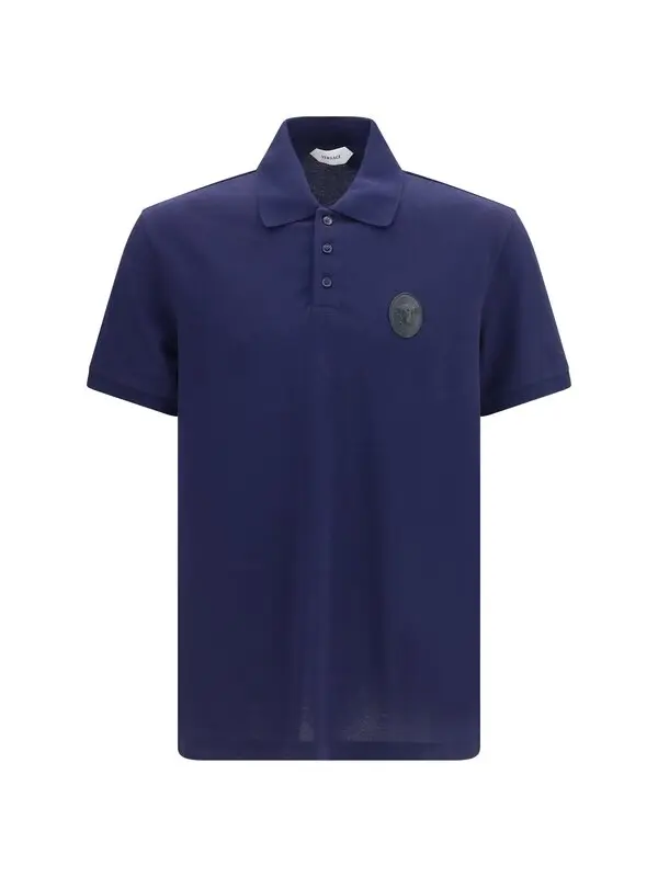 Versace Cotton Piqué Polo With Medusa Patch - Blue