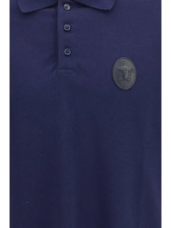 Versace Cotton Piqué Polo With Medusa Patch - Blue