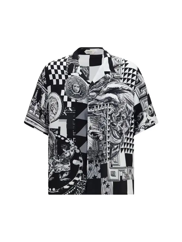 Versace Printed Silk Twill Shirt - Black