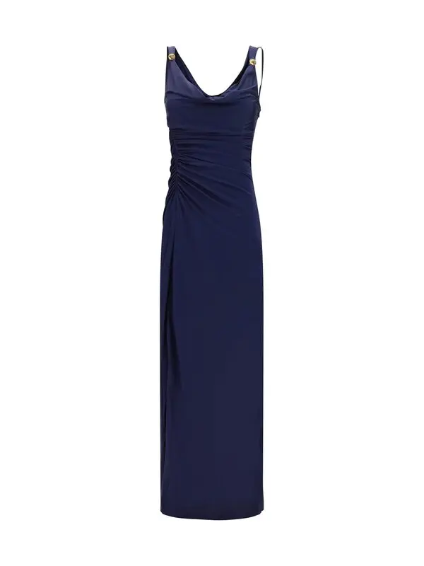 Versace Long Dress In Soft Viscose Jersey - Blue