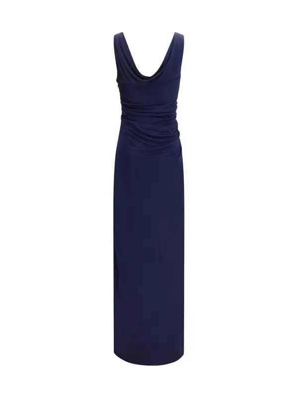 Versace Long Dress In Soft Viscose Jersey - Blue