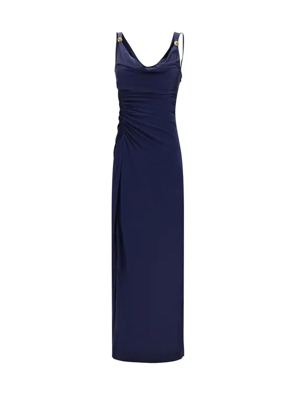 Versace Long Dress In Viscose Jersey - Blue