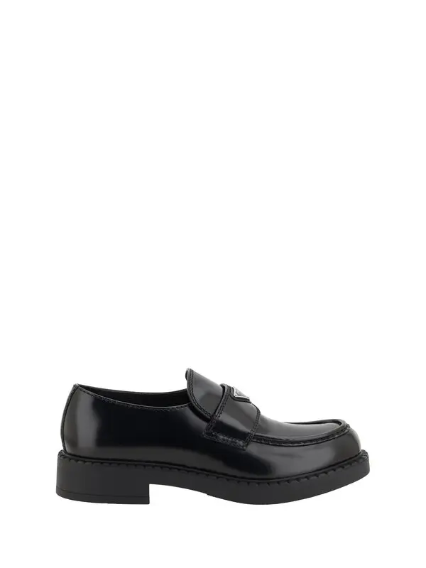 Prada Leather Loafers With Platform Sole And Enamel Logo