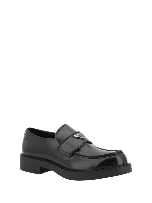 Prada Leather Loafers With Platform Sole And Enamel Logo