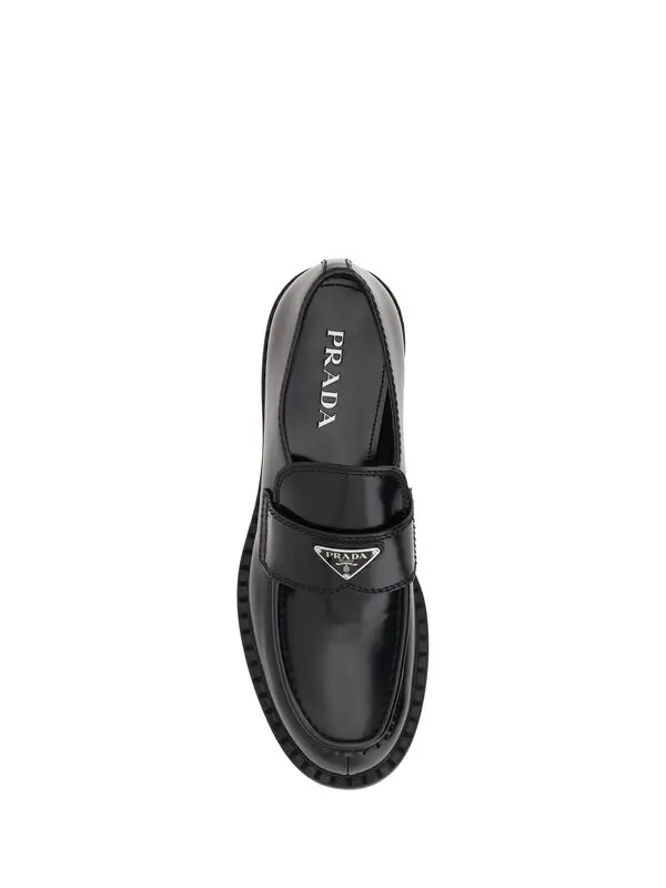 Prada Leather Loafers With Platform Sole And Enamel Logo