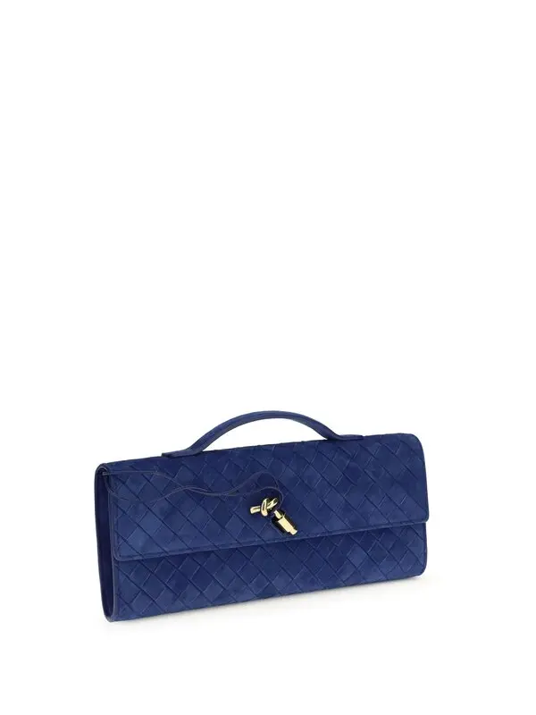 Bottega Veneta Andiamo Clutch In Suede - Blue