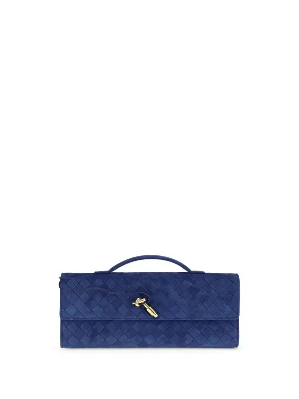 Bottega Veneta Andiamo Clutch In Suede - Blue