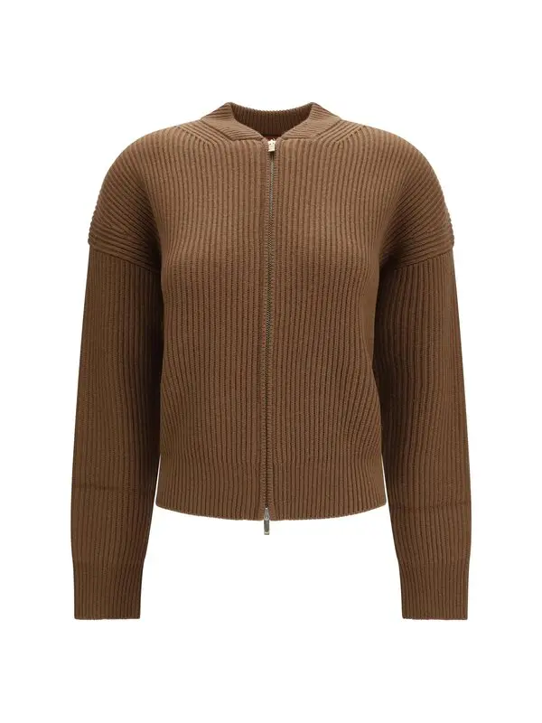 Max Mara Carnet Ribbed Zip-up Cardigan - Brown