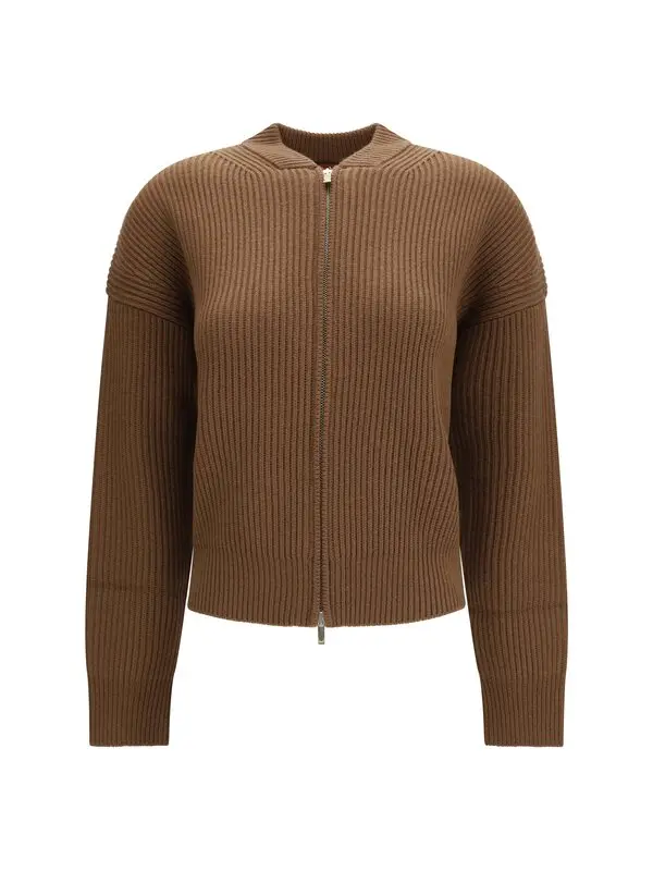 Max Mara Carnet Ribbed Zip-up Cardigan - Brown