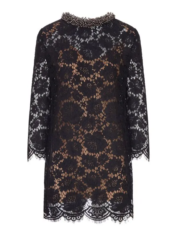 SELF-PORTRAIT Short Floral Lace Dress - Black