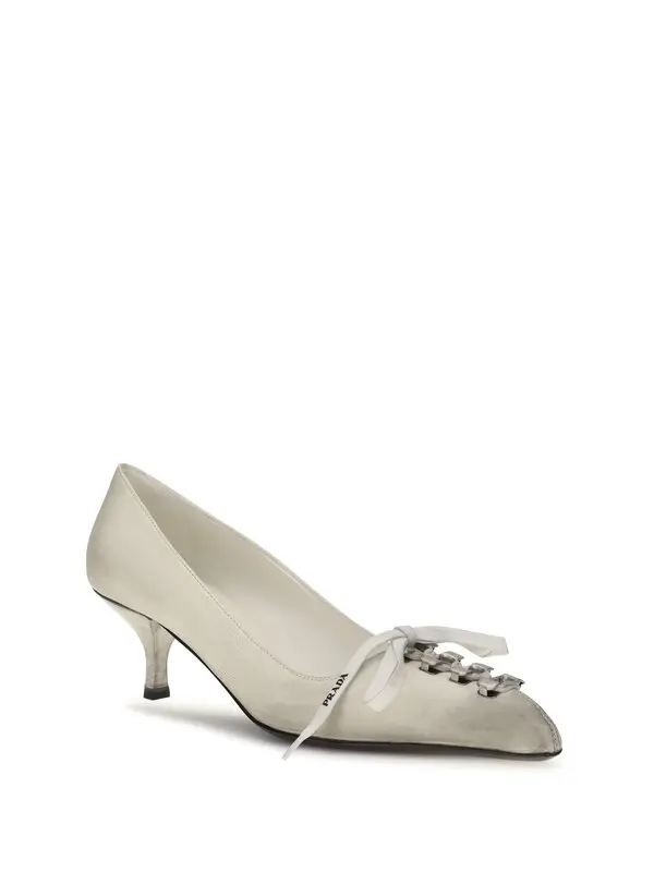 Prada Lace-up Leather Pumps With Distressed Finish - White