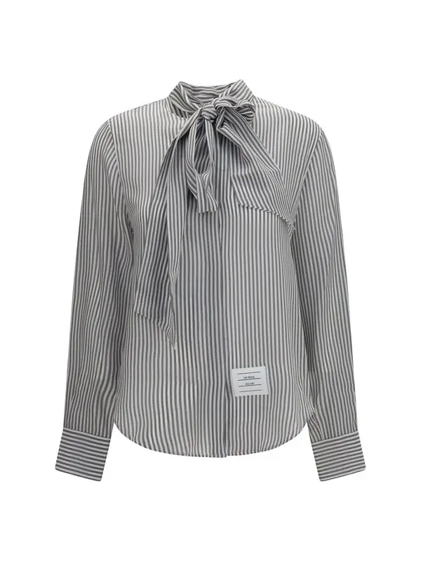 Thom Browne Striped Silk Shirt With Removable Collar - Gray