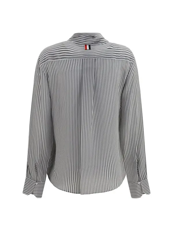 Thom Browne Striped Silk Shirt With Removable Collar - Gray