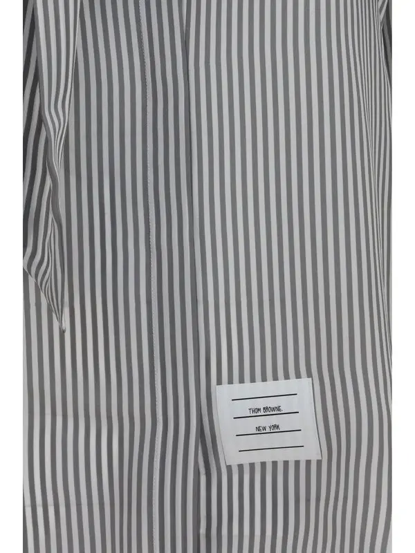 Thom Browne Striped Silk Shirt With Removable Collar - Gray