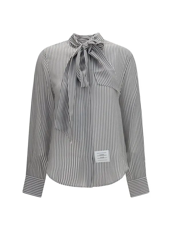 Thom Browne Striped Silk Shirt - Gray