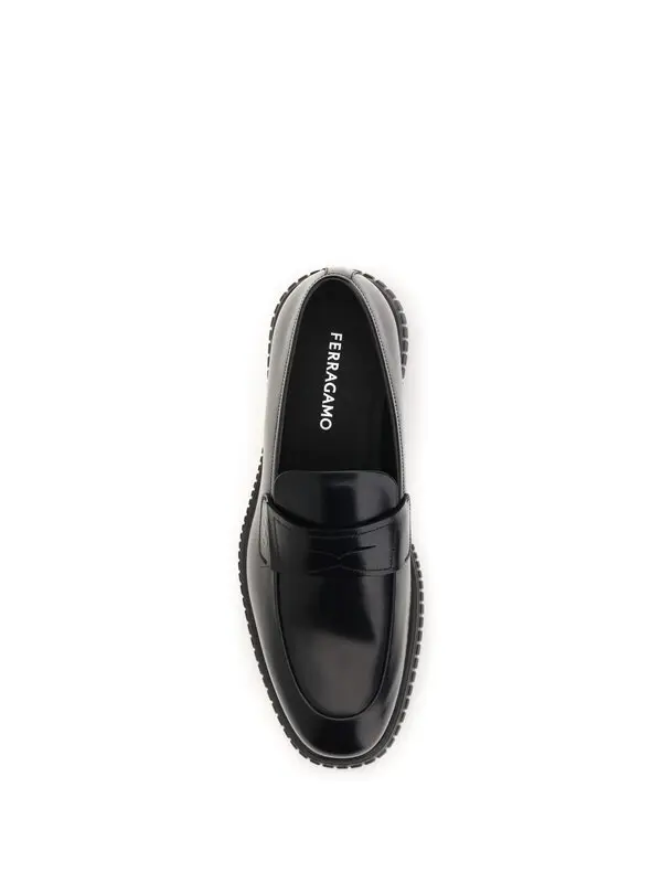 FERRAGAMO Brushed Calfskin Loafers With Gancini Ornament