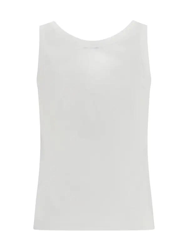 Versace Ribbed Stretch Cotton Tank Top With Logo Patch - White