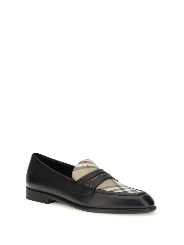 Burberry Opal Leather And Check Loafers
