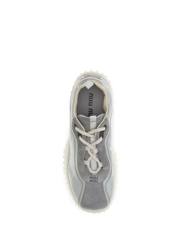 Miu Miu Bubble Sneakers In Technical Fabric And Suede - Gray