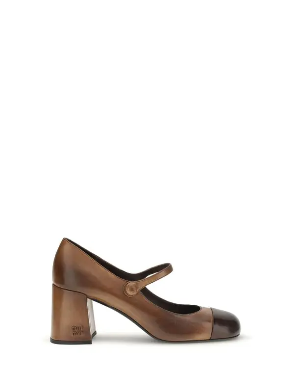 Miu Miu Leather Mary Jane Ballerinas With Block Heel