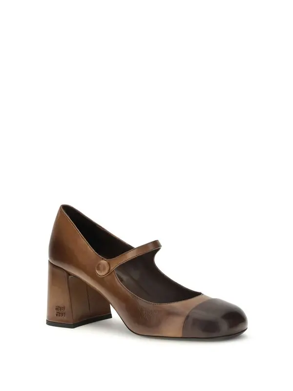 Miu Miu Leather Mary Jane Ballerinas With Block Heel