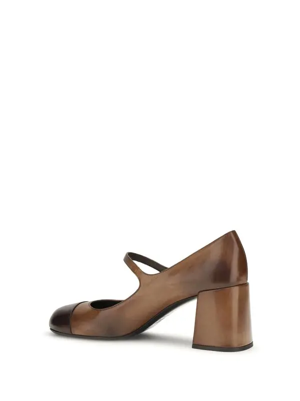 Miu Miu Leather Mary Jane Ballerinas With Block Heel