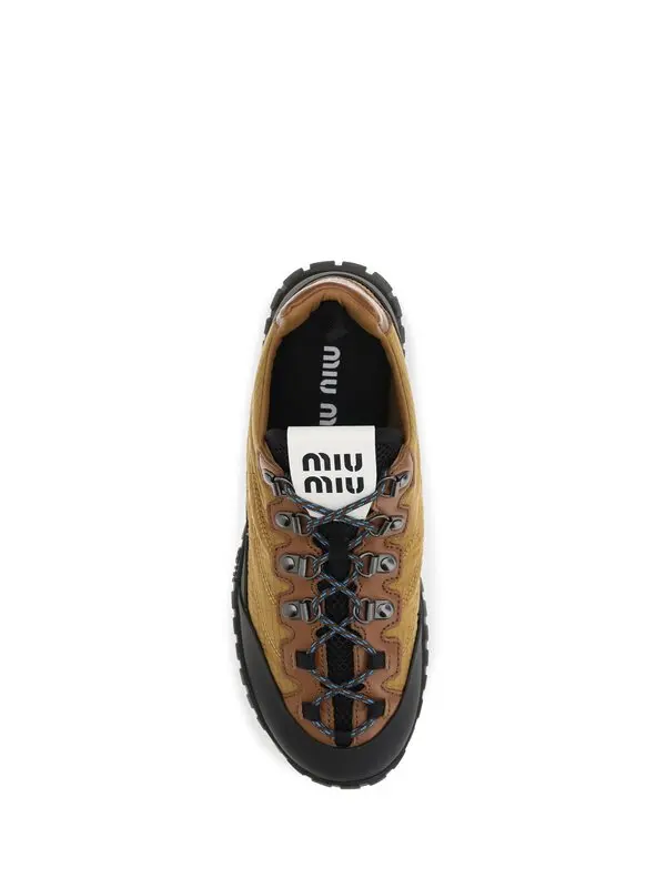 Miu Miu Ripstop Lace-up Sneakers - Cream
