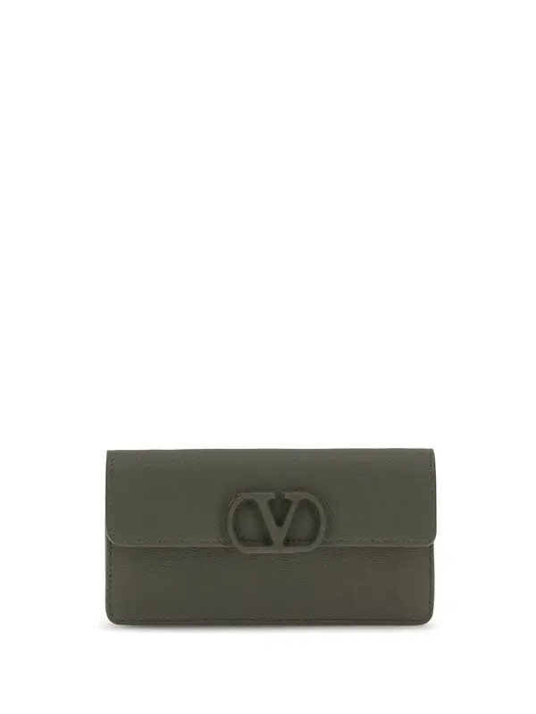Valentino Garavani Vlogo Signature Grainy Calfskin Chain Wallet - Green