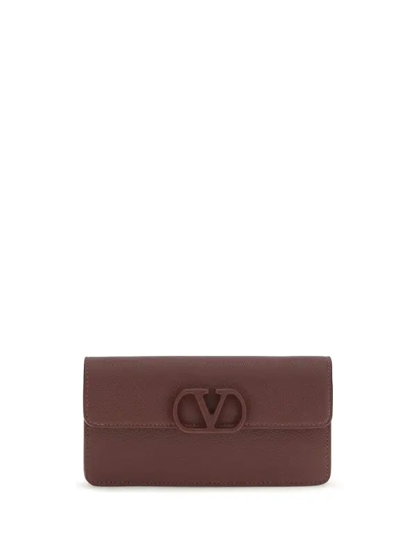 Valentino Garavani Vlogo Signature Grainy Calfskin Chain Wallet - Brown
