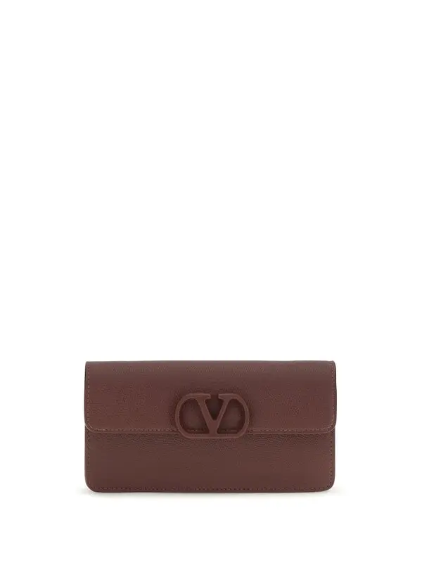 Valentino Garavani Vlogo Signature Grainy Calfskin Chain Wallet - Brown