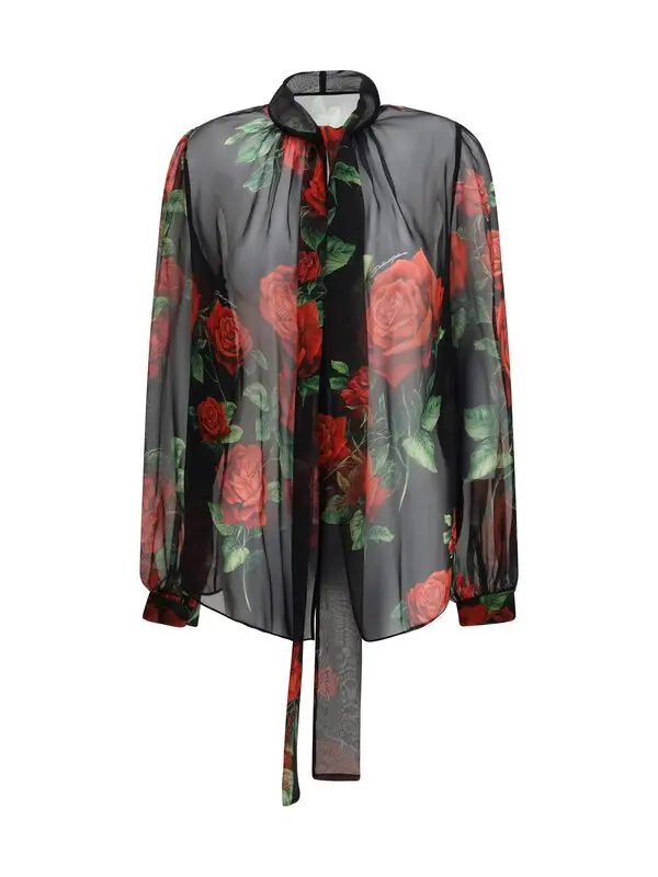 Dolce & Gabbana Rose Print Chiffon Blouse