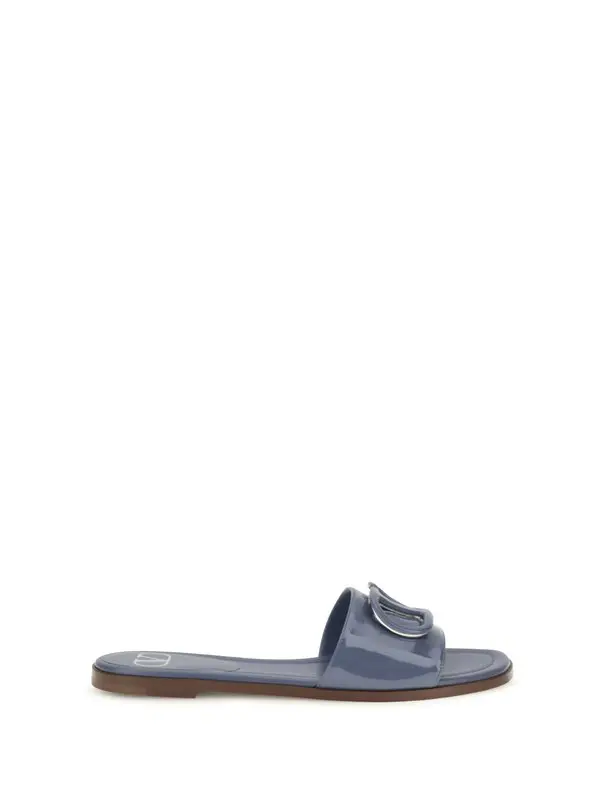 Valentino Garavani Vlogo Patent Leather Slide Sandals - Blue