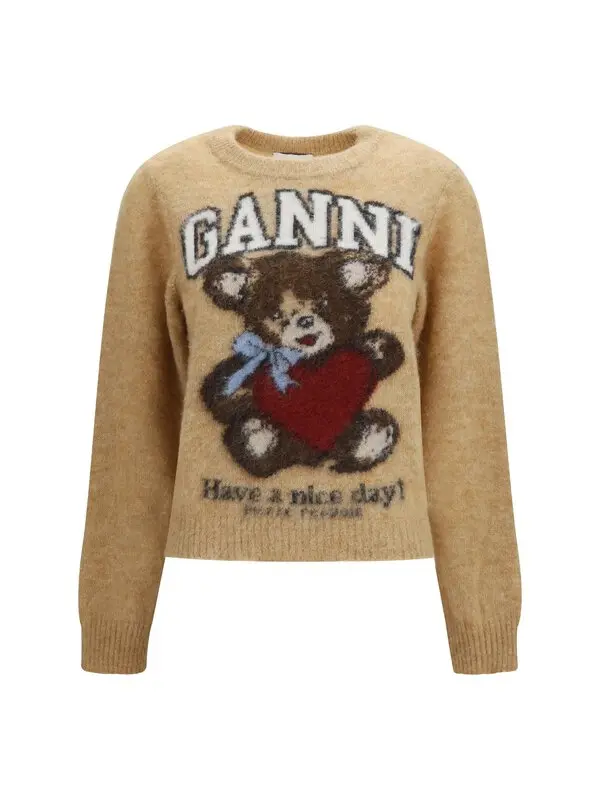 GANNI Alpaca Graphic Crewneck Sweater - Cream