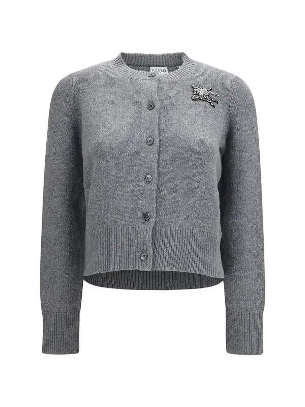 Burberry Wool And Cashmere Cardigan With Equestrian Knight Logo - Gray