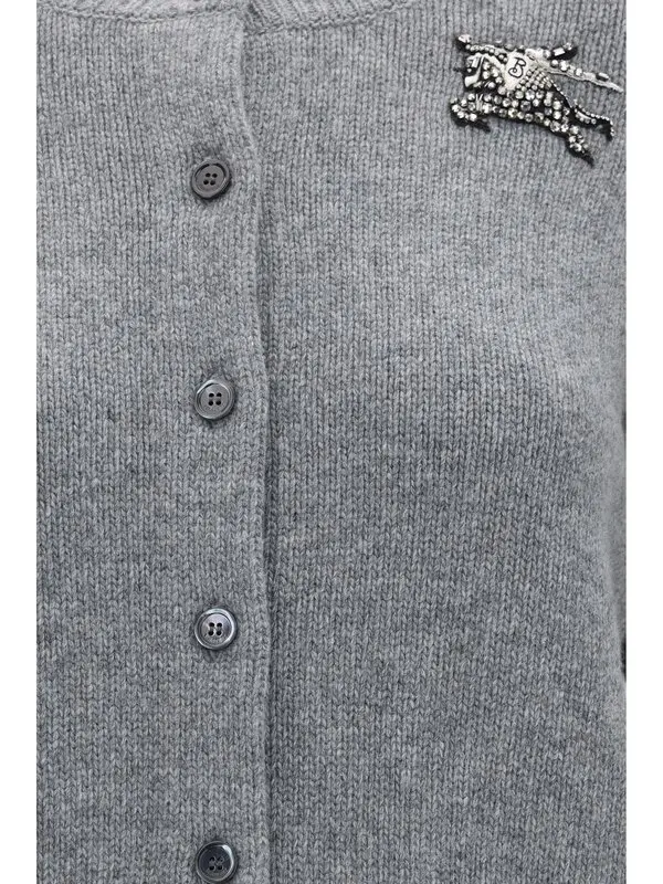 Burberry Wool And Cashmere Cardigan With Equestrian Knight Logo - Gray