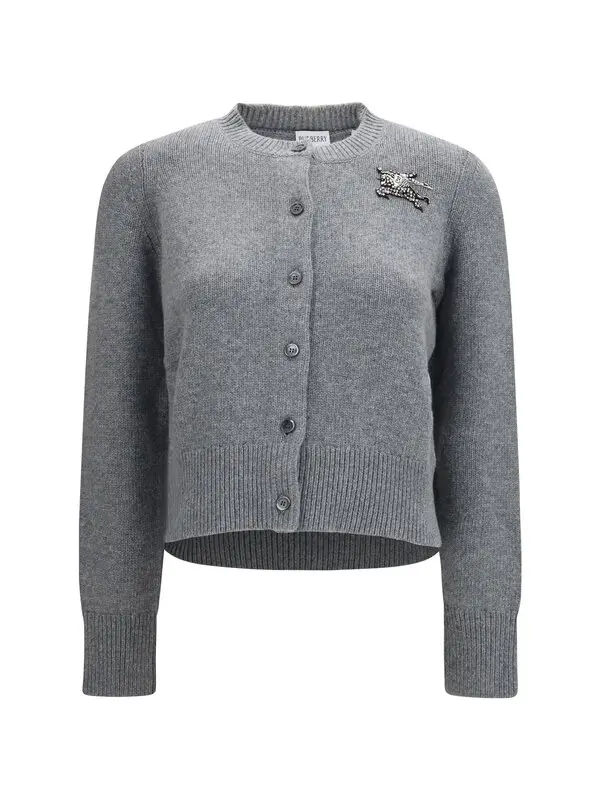 Burberry Wool And Cashmere Cardigan With Equestrian Knight Logo - Gray