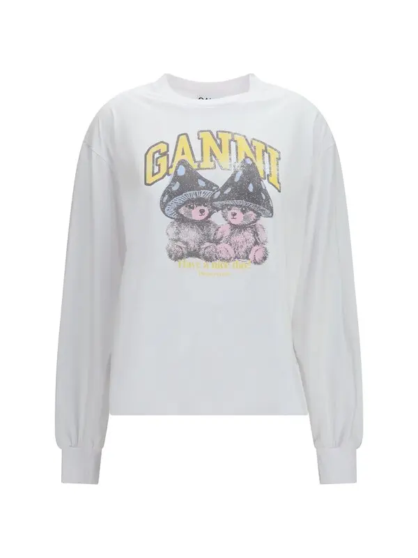 GANNI Teddy Mushroom Long-sleeve Cotton T-shirt - White