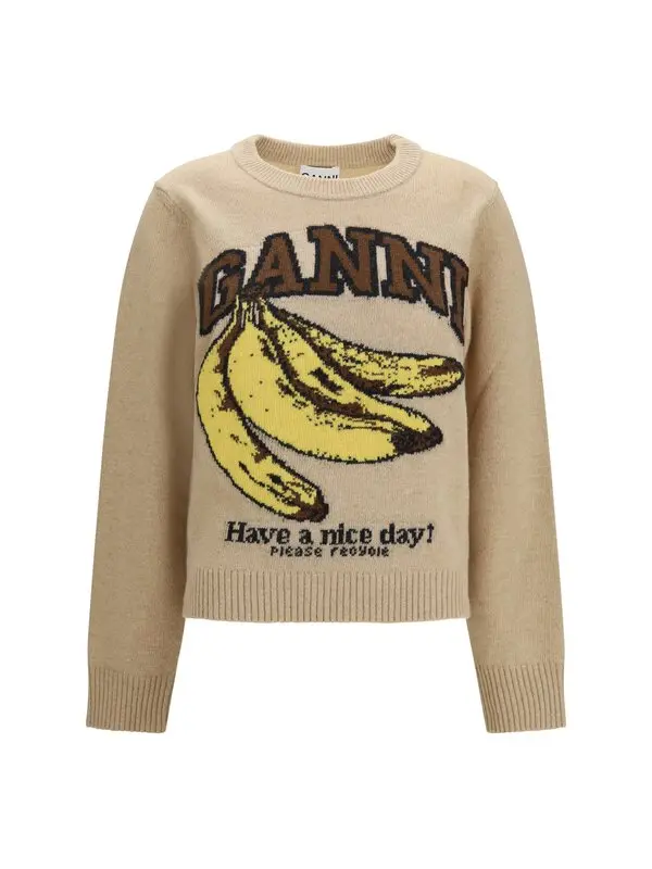 GANNI Wool Graphic Sweater - Cream