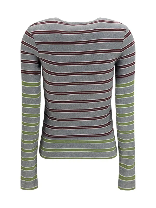 GANNI Double-sleeve Striped Cotton T-shirt