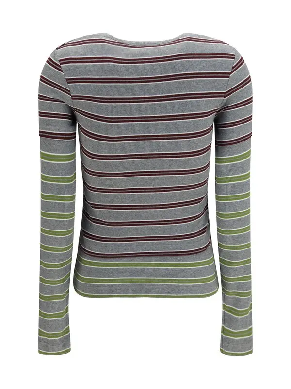GANNI Double-sleeve Striped Cotton T-shirt - Gray