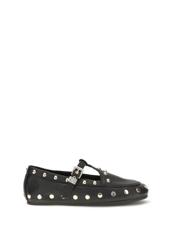 GANNI Mary Jenny Studded Ballerinas In Pebbled Leather - Black