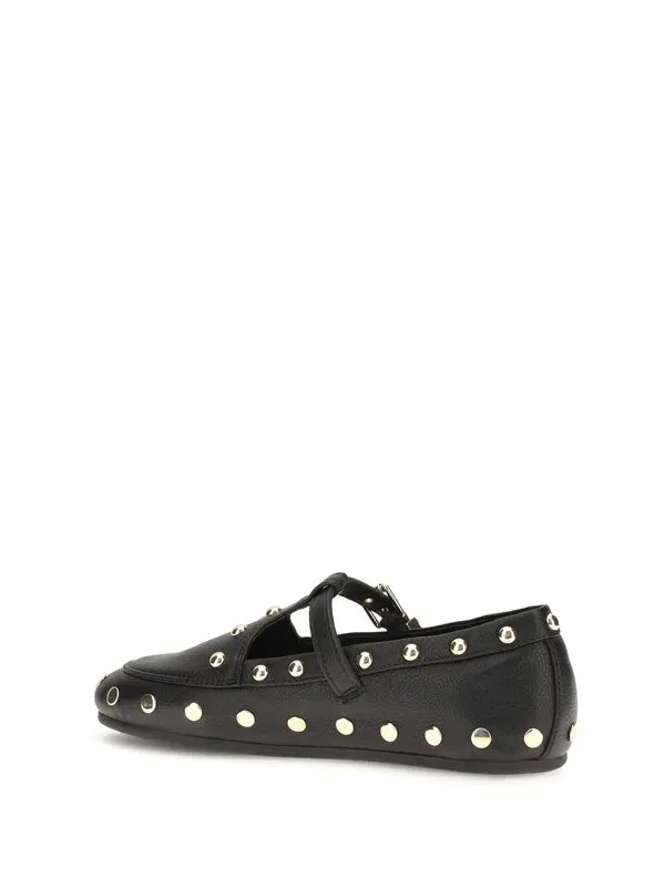 GANNI Mary Jenny Studded Ballerinas In Pebbled Leather - Black