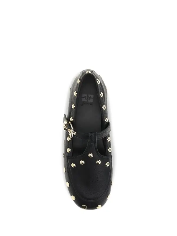 GANNI Mary Jenny Studded Ballerinas - Black