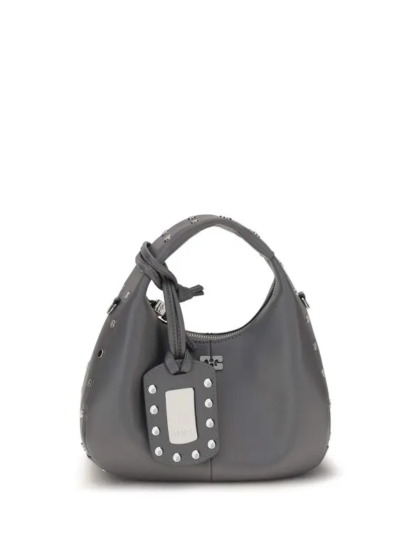 GANNI Mini Studded Hobo Handbag - Gray