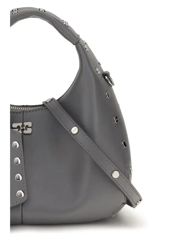 GANNI Mini Hobo Handbag With Stud Embellishments - Gray