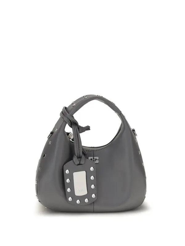 GANNI Mini Hobo Handbag With Stud Embellishments - Gray